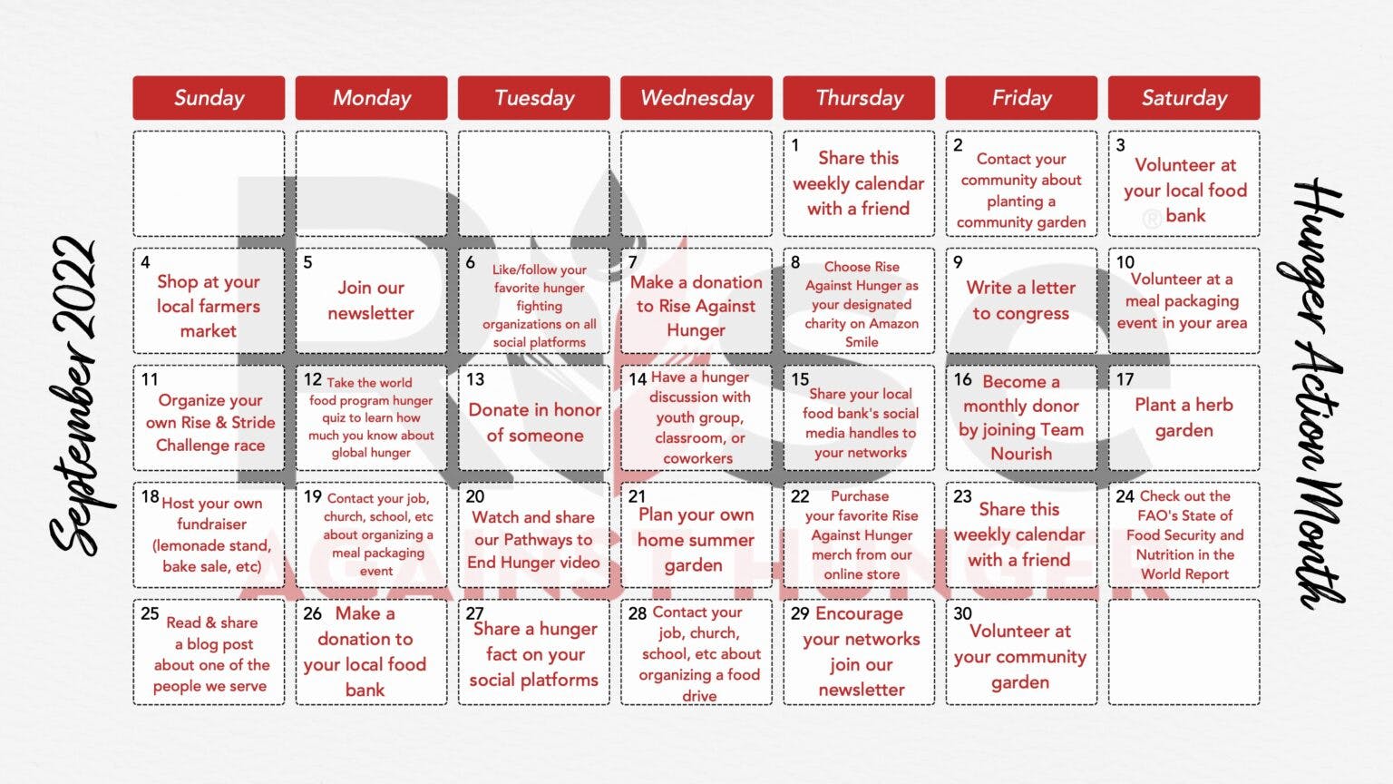 30 Ways You Can Help End World Hunger for Hunger Action Month - Rise ...